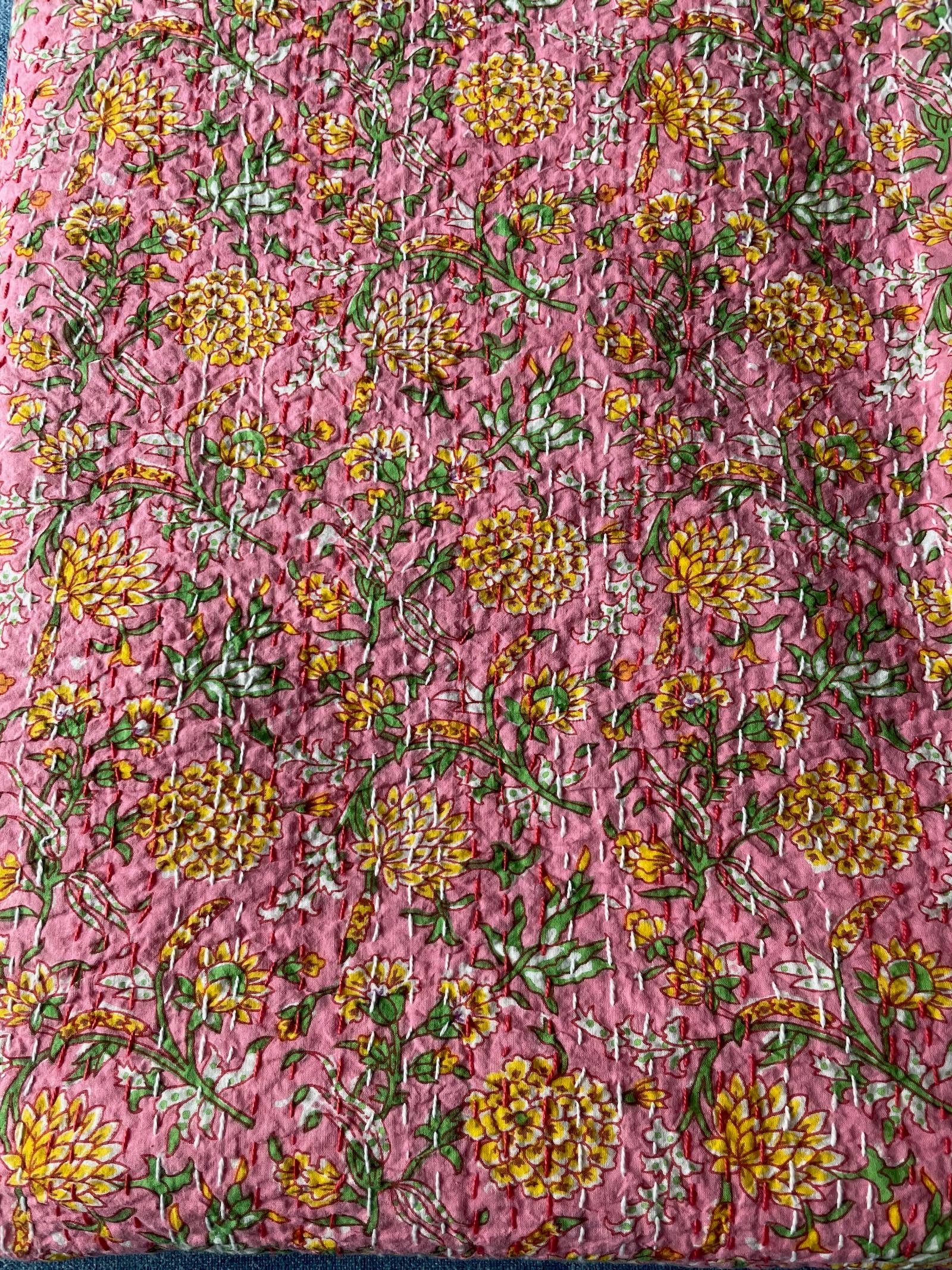 Block Print Pink Bedspread. Single Cotton Kantha Quilt. – Rebecca's Aix ...